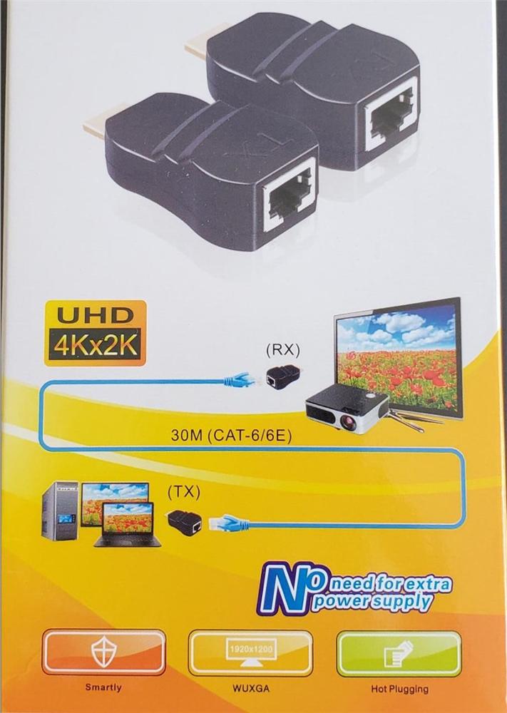 30m 1080P 4K Full HD HDMI 2.0 to RJ45 Adapter, HDMI Extender Over CAT6 ...